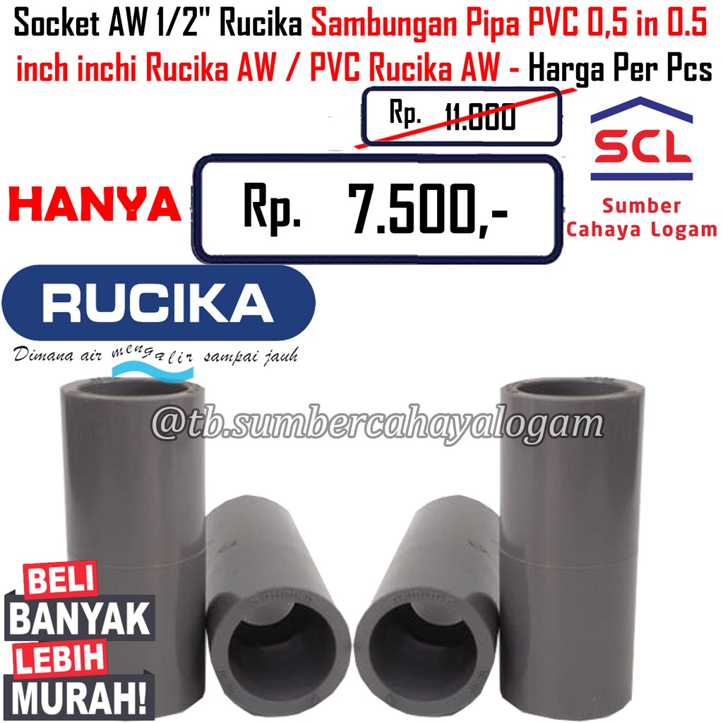 Jual Socket Sok AW 1/2" Rucika / Sambungan Pipa PVC Rucika AW / PVC ...