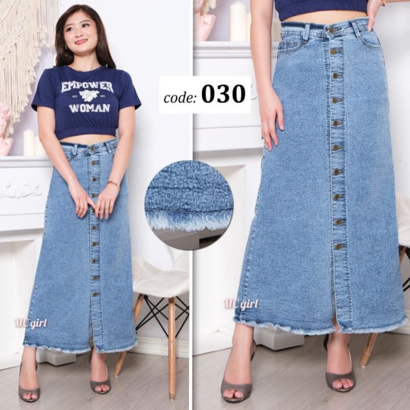 Jual Rok jeans kancing depan jesica putih moca snow hitam snow blue ...