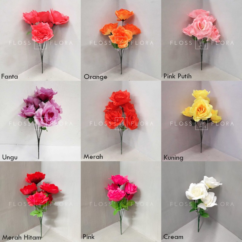 Jual Bunga Artificial / Bunga Palsu / Rose Big x5 | Shopee Indonesia