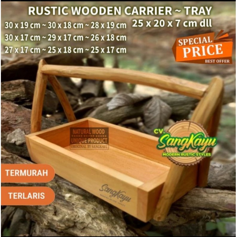 Jual Rustic wooden box Carrier kotak penyimpanan kayu serba guna full ...