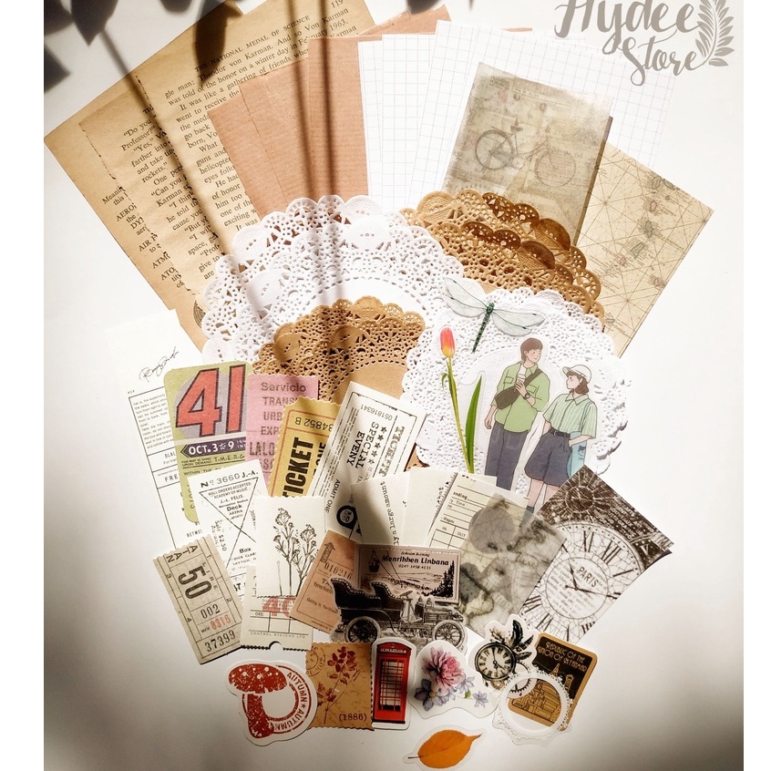Jual 60+pcs Aestethic Journaling Kit  Scrapbook  Vintage Journal 