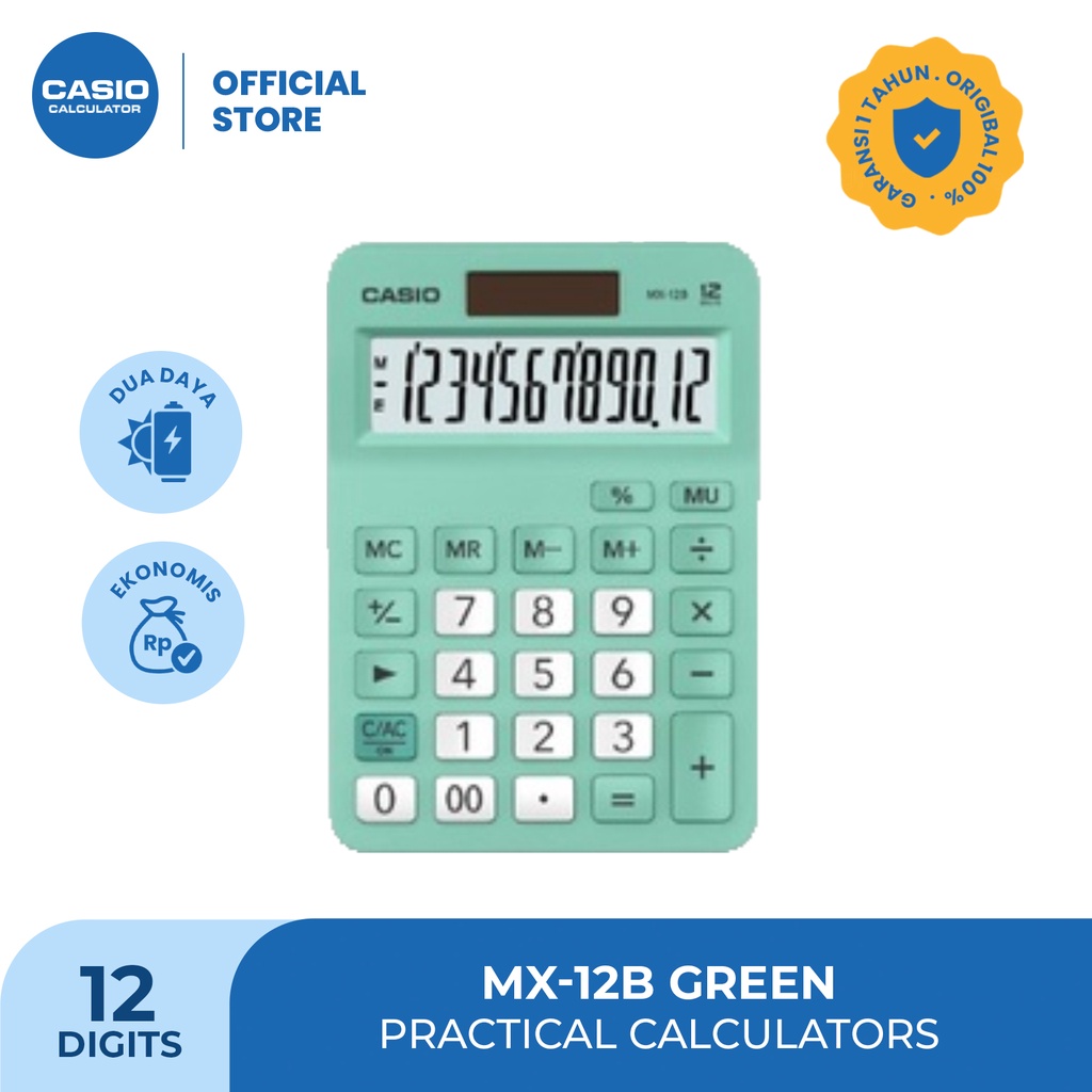 Jual CASIO MX-12B - GREEN - Kalkulator Toko/Dagang - Standard - 12 digit | Shopee Indonesia