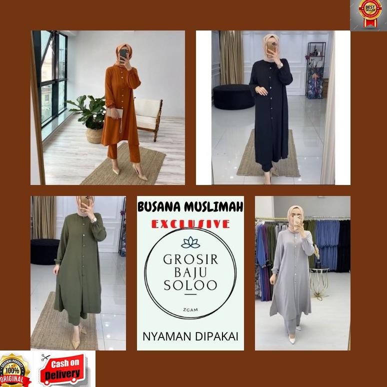 Jual {XG.04Ag21o} One Set Goldish Daily Busui Setelan Muslim Long Tunik ...