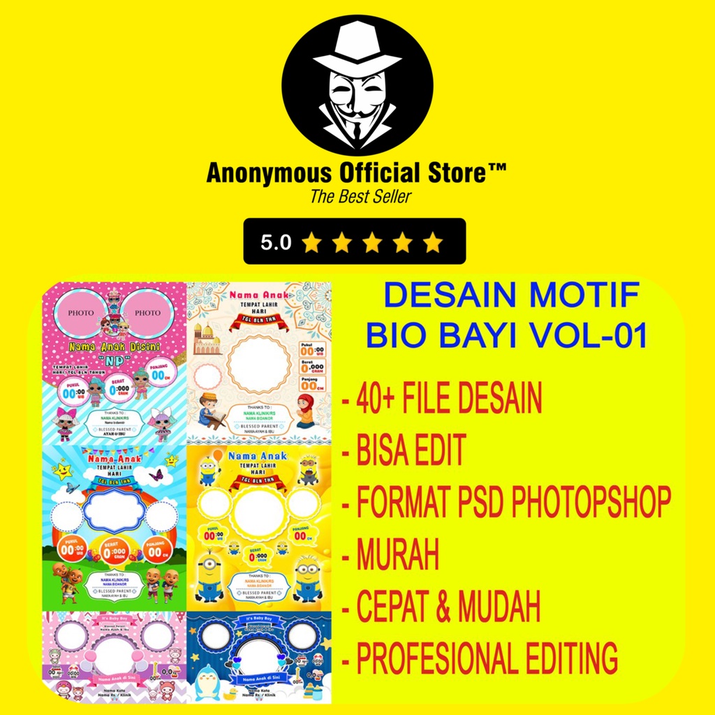 Jual KOLEKSI TEMPLATE DESAIN MOTIF BIODATA BAYI KELAHIRAN BALITA BIO ...