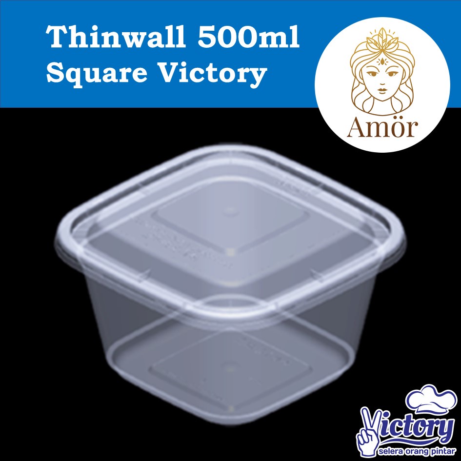 Jual Thinwall square 500ml victory / kotak makan bekal plastik persegi ...