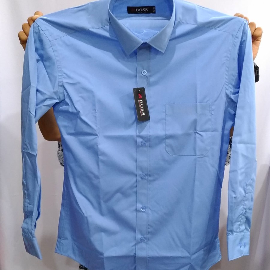 Jual Kemeja Biru Muda Polos Reguler Lengan Panjang Shopee Indonesia
