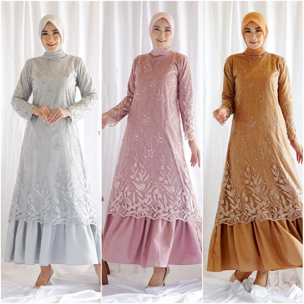 Jual (FULL TILE BRUKAT) Gamis FARASYA FULL Brukat Tile Maxi Dress Gamis Pesta Kondangan MewaH ...