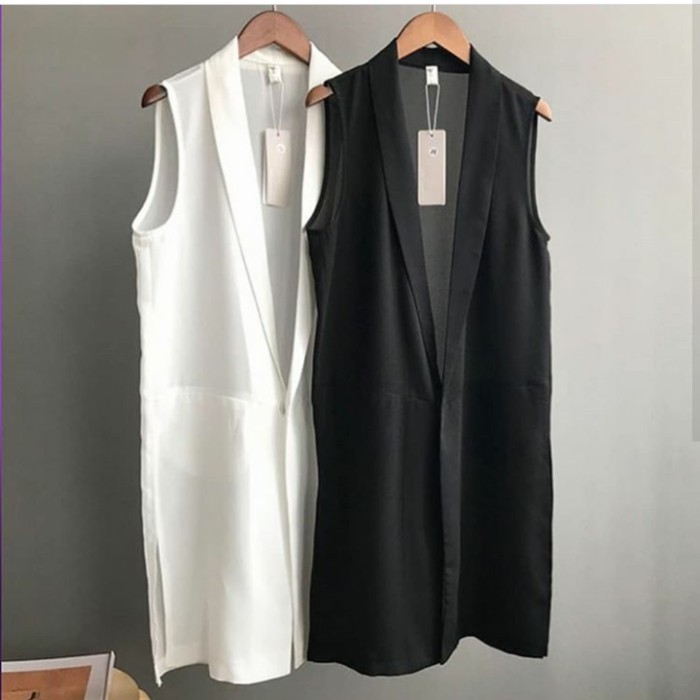 Jual carla vest outer black white/blazer wanita hitam putih/vest midi ...