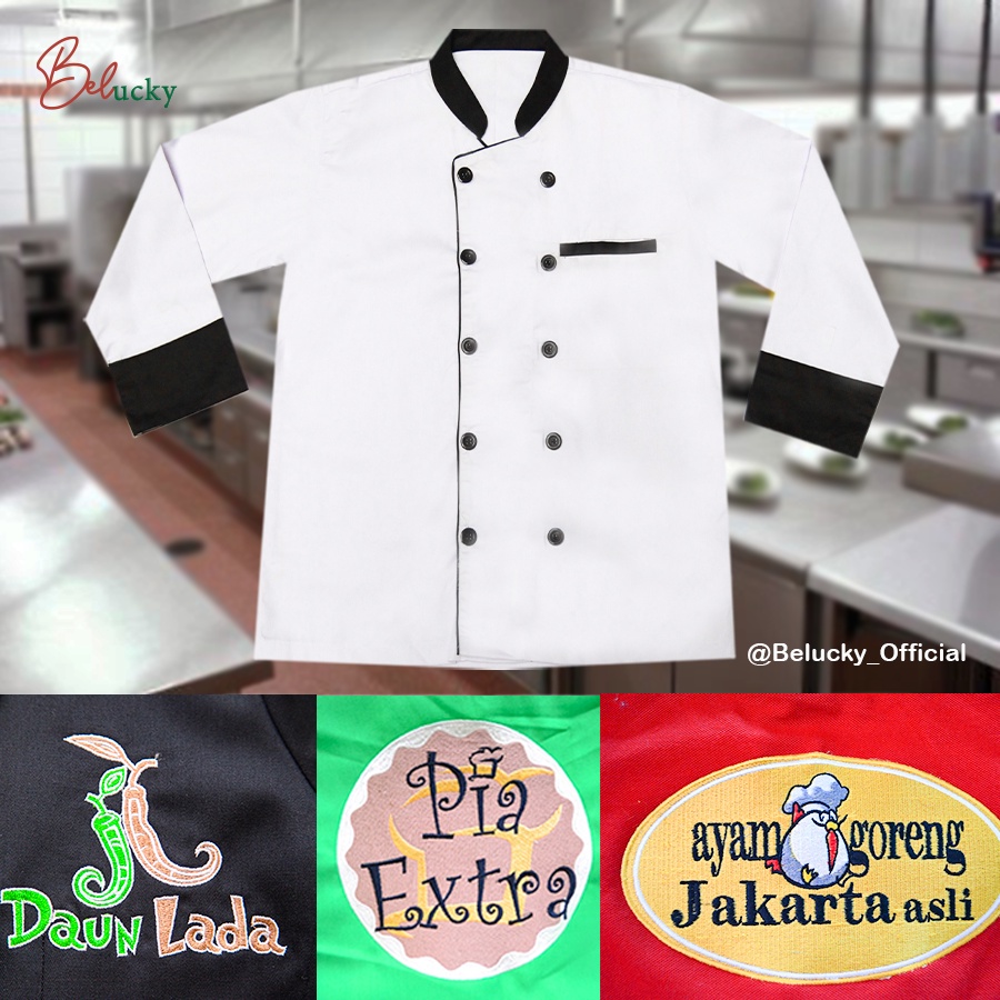 Jual baju seragam koki chef Lengan Panjang Lis Putih Lis Hitam | Shopee ...