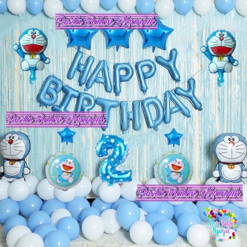 Jual Paket set dekorasi ulang tahun tema doraemon happy birthday anak ...