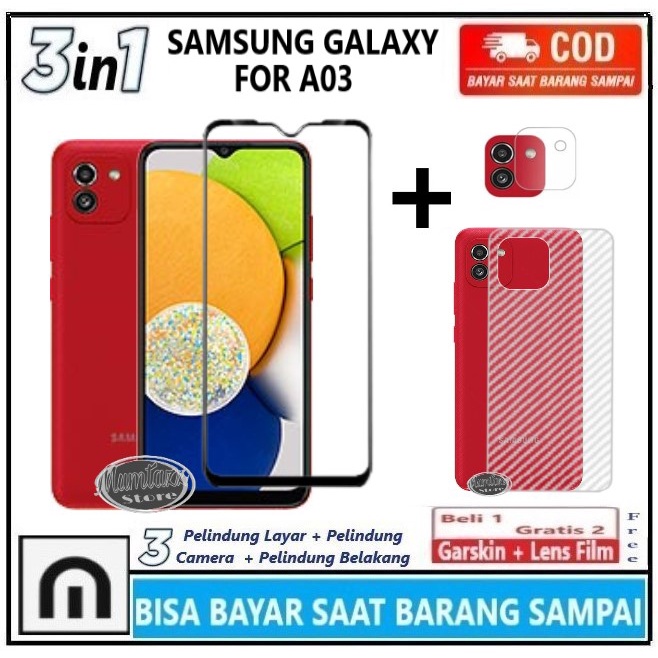 Jual Promo Paket 3in1 Tempered Glass Samsung A03 Full Cover Anti Gores Kaca Full Layar Screen ...