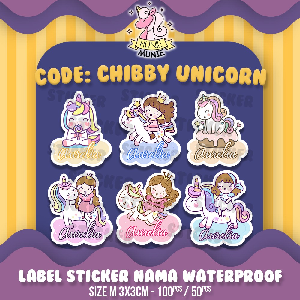 Jual Sticker Nama Custom - Chibby Unicorn (100pcs+) Stiker | Shopee ...