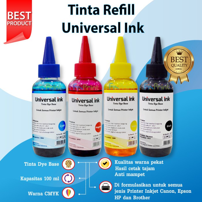 Jual Tinta Isi Ulang Dye Canon Universal 100 ml Black Cyan Magenta ...