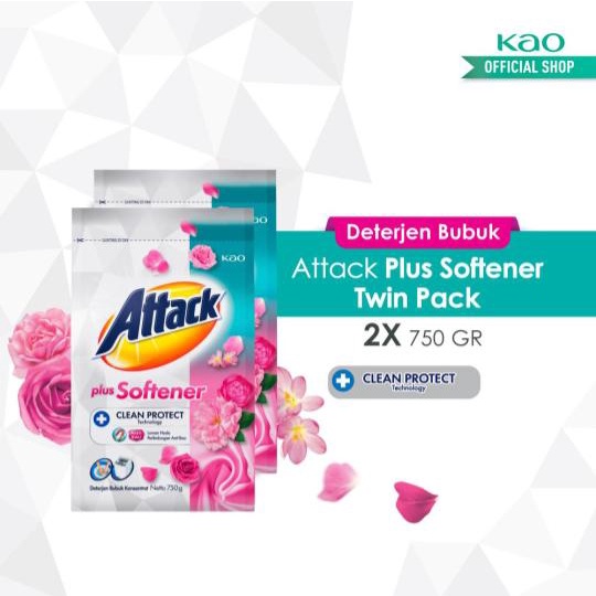 Jual Attack Plus Softener Deterjen Bubuk Semua Mesin Cuci 750 gr Twin Pack | Shopee Indonesia