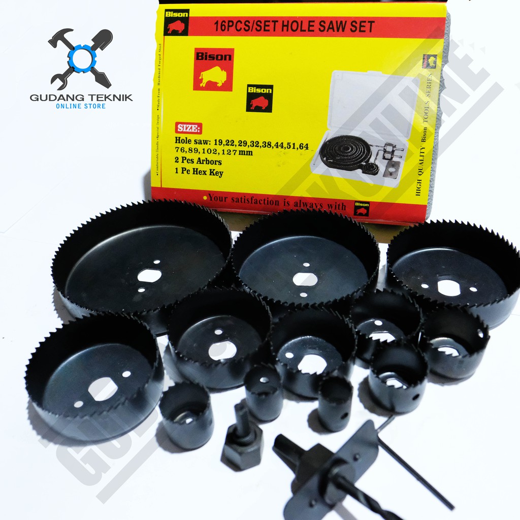 Jual Bison Holesaw Kit 16Pcs Hole Saw 1 SET Kit 16 Pcs / Mata Bor ...