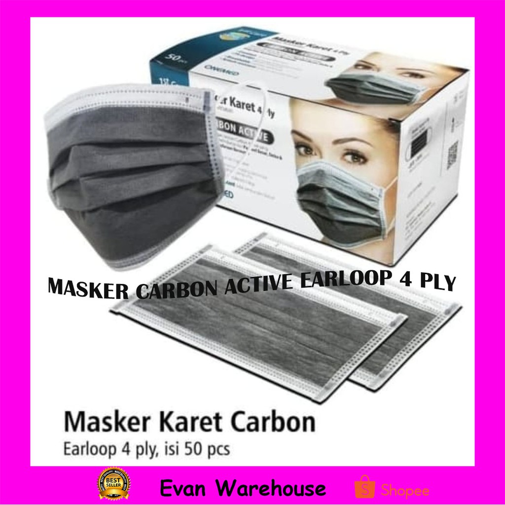 Jual Onemed Karbon MASKER CARBON ACTIVE 4 PLY SEGEL Plastik 1 KOTAK ISI ...