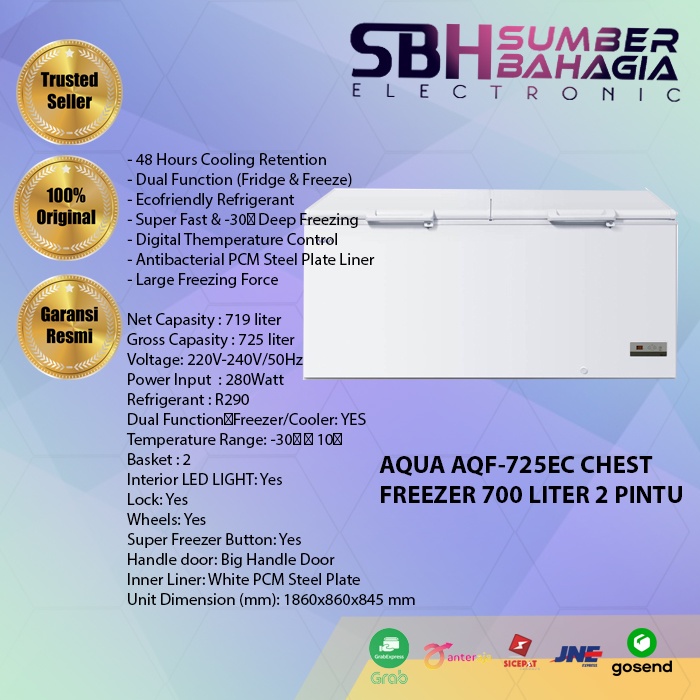 Jual AQUA AQF-725EC CHEST FREEZER 700 LITER 2 PINTU (NEW) (KHUSUS ...