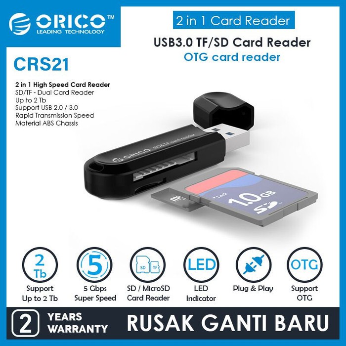 Jual ORICO CRS21 Card Reader USB 3.0 TF DAN SD - Card Reader 2 Slot ...
