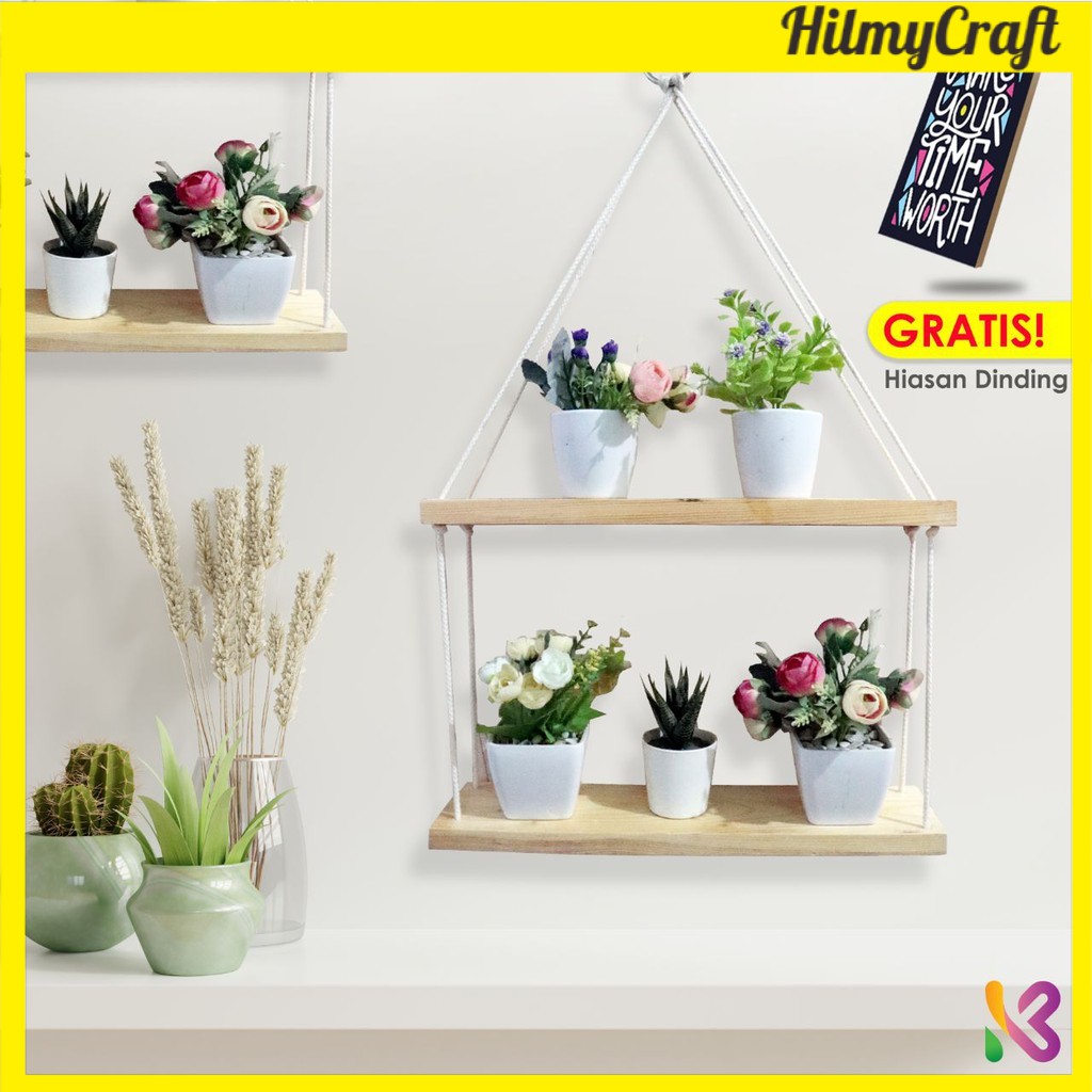 Jual KAMILASTORINDO AMTALI 2 rak dinding gantung 2 susun kayu natural ...