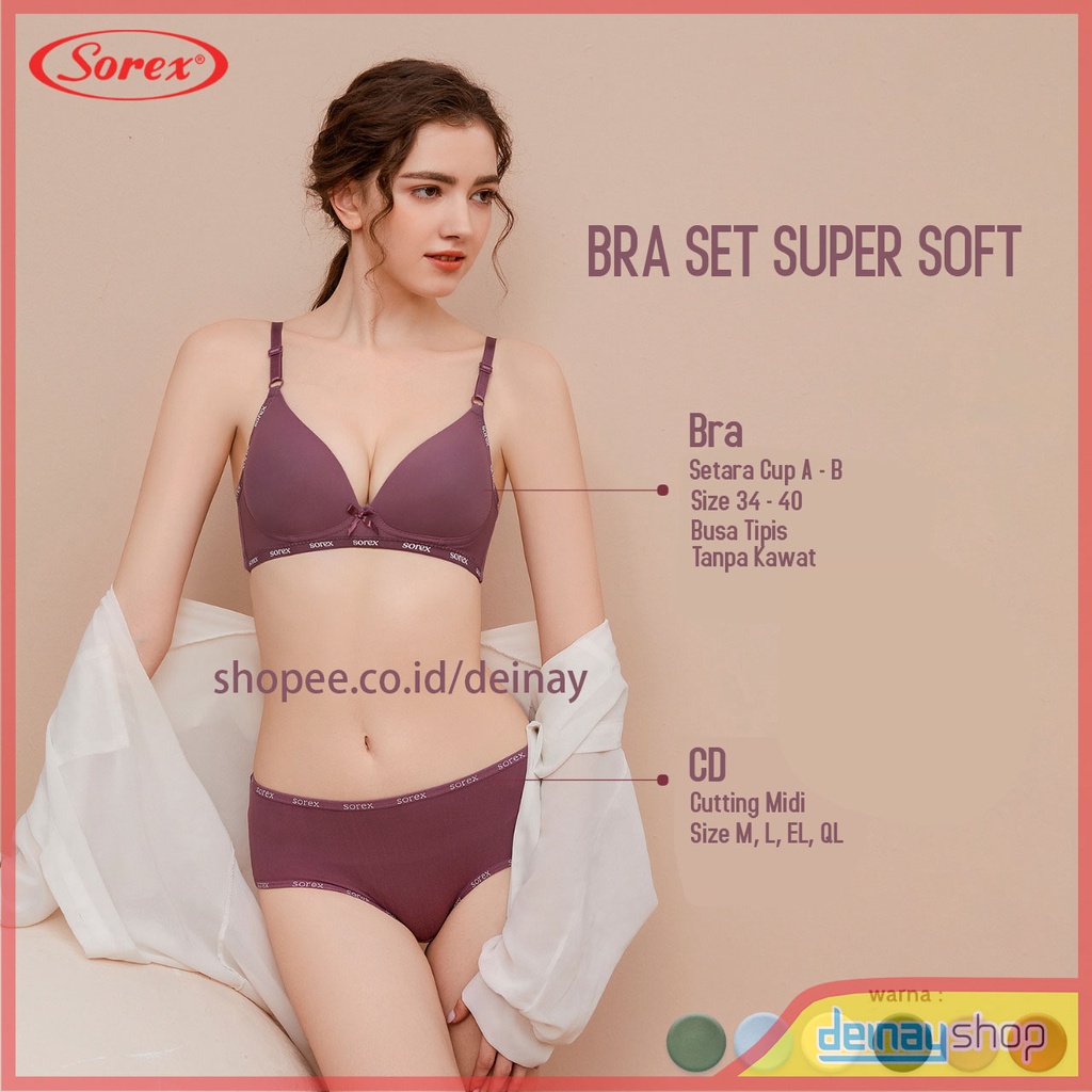 Jual SOREX Bra Set Super Soft Tanpa Kawat ( Bra + CD ) KD01 | Shopee ...