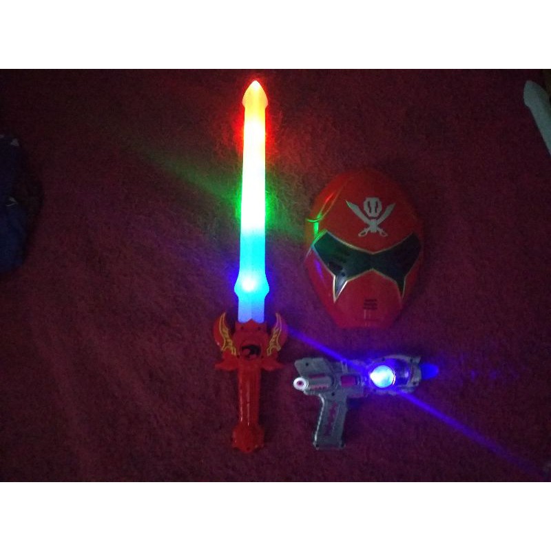 Jual mainan anak paket topeng pedang pistol Power ranger nyala suara ...