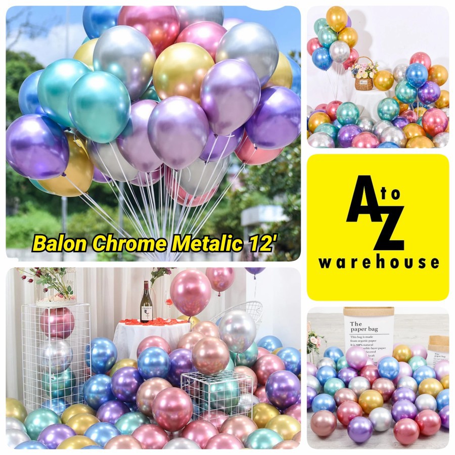 Jual Balon Latex Metalic Chrome Balon Metalik Silver Biru Gold Pink ...