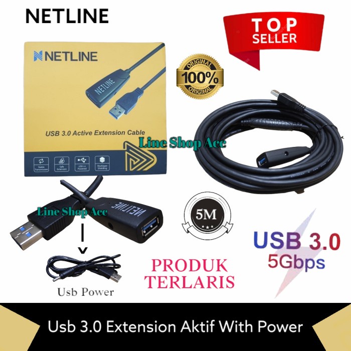 Jual Extension Aktif USB 3.0 With USB Power NETLINE / Usb Extender Active 5 meter 10 meter 15 ...
