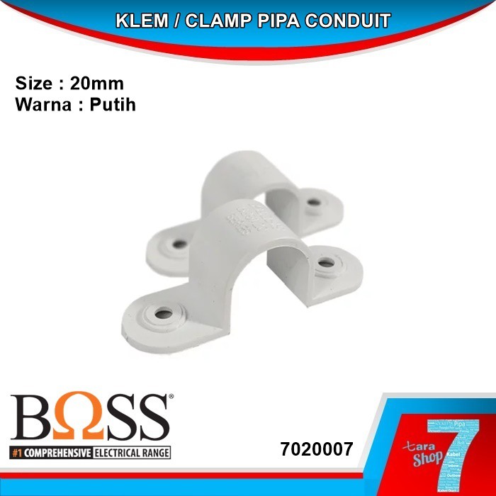 Jual CLAMP KLEM PIPA CONDUIT 20MM PUTIH merk BOSS -7020007 | Shopee ...