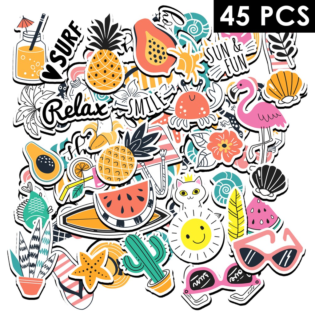 Jual 45Pcs Stiker Desain summer Lucu untuk Scrapbook / Jurnal / Diary ...