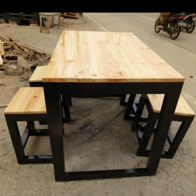 Jual Meja Lestoran / Meja Cafe / Meja Makan Jati Belanda 1 Set Sama Kursi | Shopee Indonesia