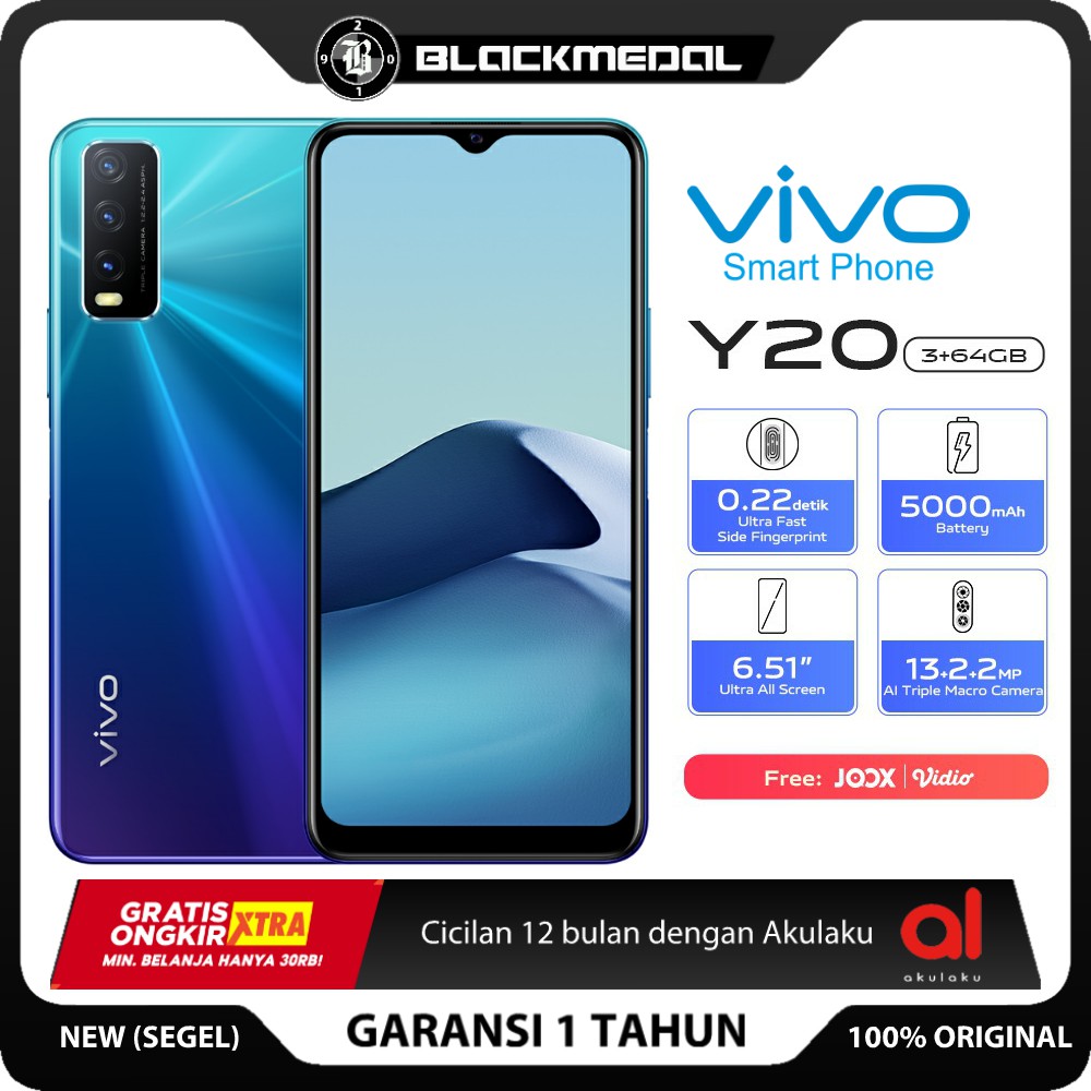 Jual Vivo Y20 Nebula Blue Baru Segel Original Garansi Resmi Ram 3GB ...
