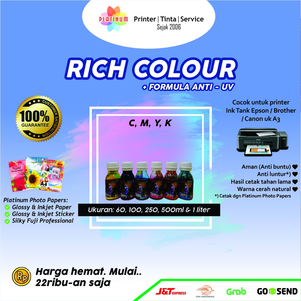 Jual Tinta Printer Premium Dyebase Botol 60ml Epson Brother Canon Anti ...