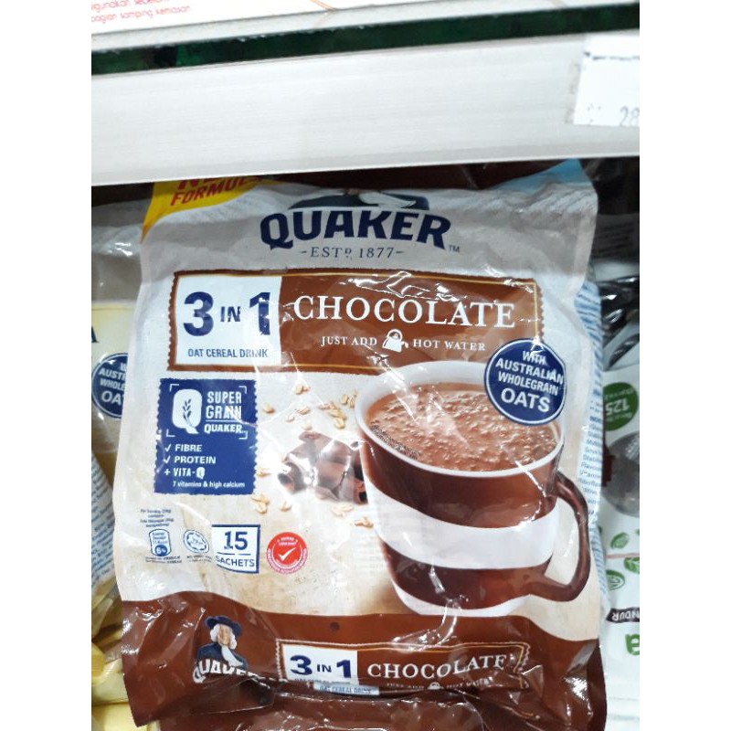 Jual Quaker Chocolate 3in1 oat cereal drink (Vanila,Coklat,Matcha ...