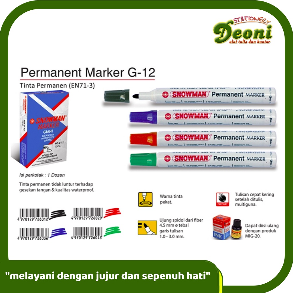 Jual SNOWMAN G-12 Permanent Marker Warna 1 Pcs | Shopee Indonesia