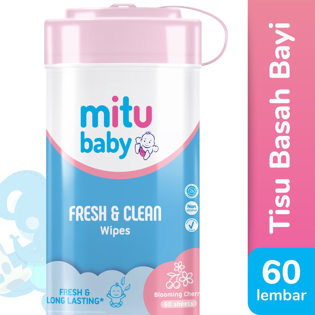 Jual Mitu Baby Fresh & Clean Wipes Blooming Cherry Bottle 60'S - Tisu ...