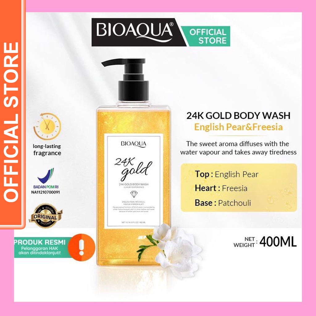 Jual BIOAQUA 24K Gold Body Wash 400ml Shower Gel English Pear & Freesia scent Sabun Mandi Cair ...