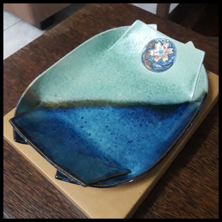 Jual Piring Saji Keramik Cantik Antik Clay Bunga Origami Biru Hijau ...