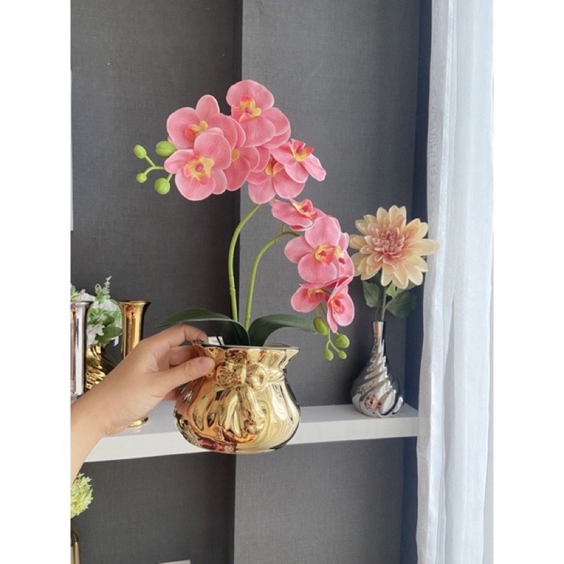 Jual Vasgold keramik dengan bunga anggrek latex 4 2 cabang / vas dengan ...