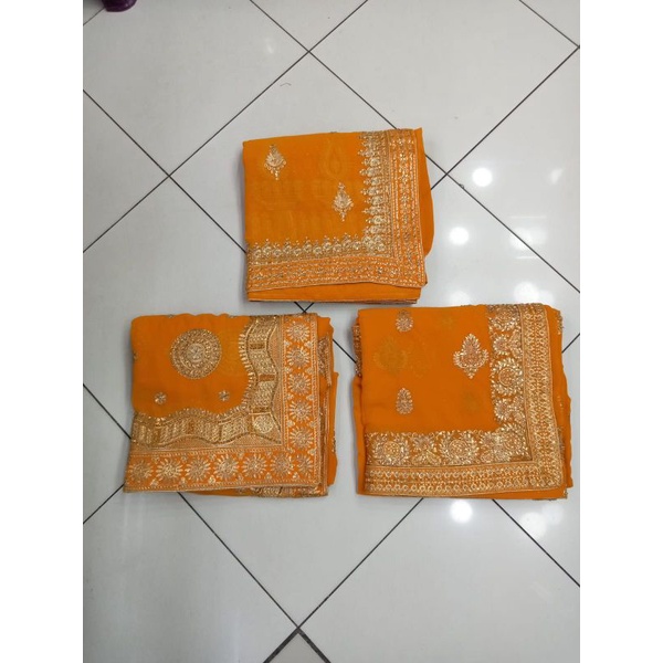 Jual Kain Sari Saree Special Colour Oren Orange Gold Bordir India ...