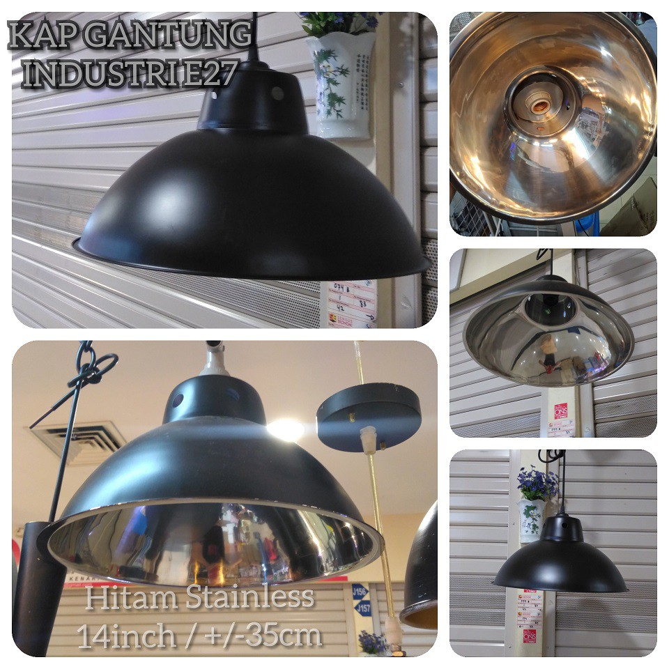 Jual Kap Lampu Gantung Industri Hitam Stainless Fitting E27 35cm 35 cm 14inci 14 inci | Shopee ...