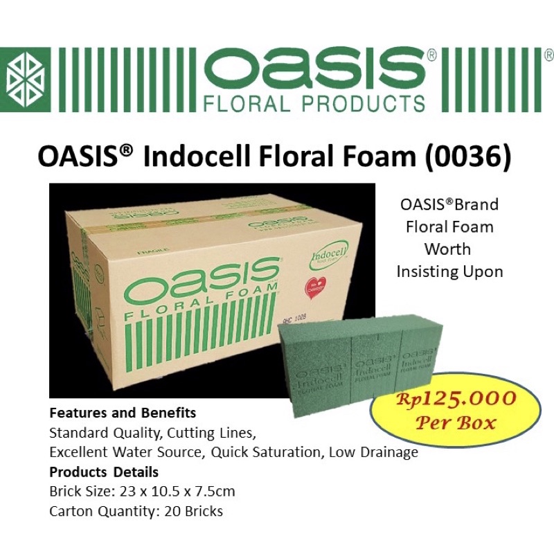 Jual OASIS Indocell Floral Foam Basah Satuan Bunga Segar Fresh Flower ...