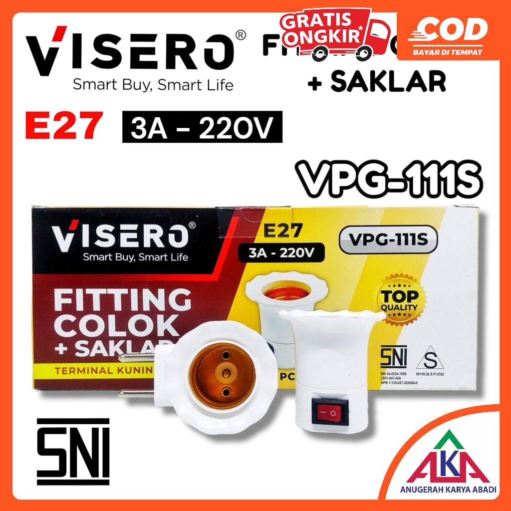 Jual Fitting Colok Putih VISERO VPG-111S Plus Saklar E27 3A 250V Terminal Kuningan SNI | Shopee ...