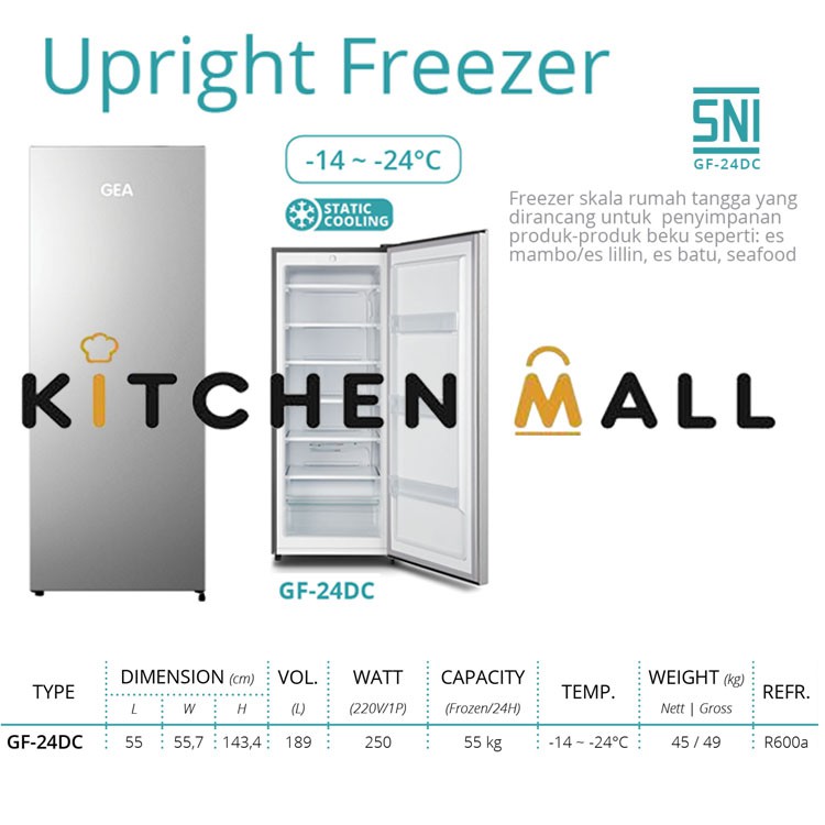 Jual GEA GF-24DC upright freezer 189 liter 1 pintu - kulkas es batu ...
