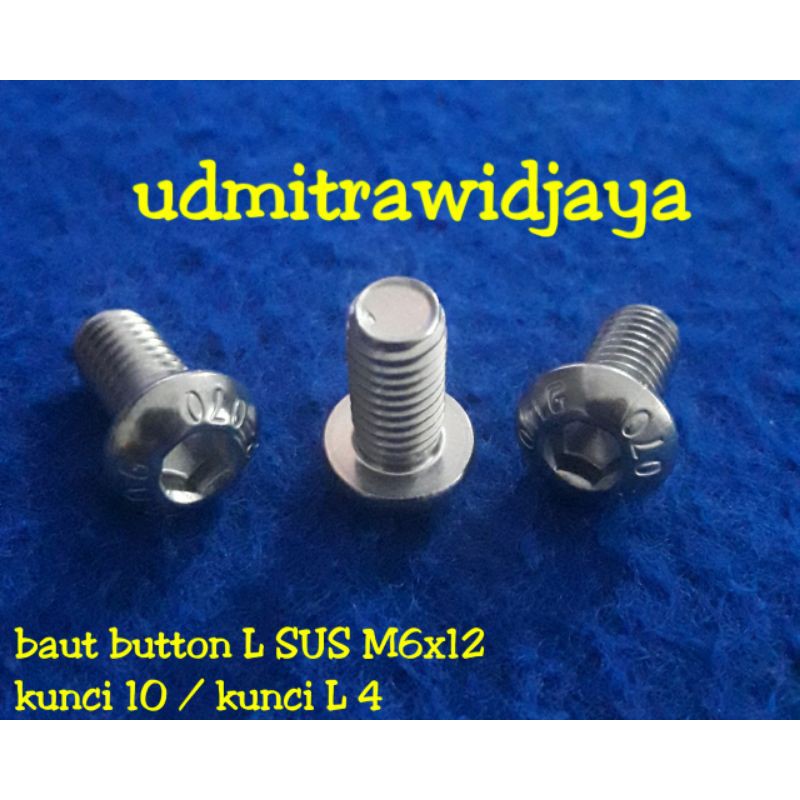 Jual baut button L M6x12 SUS stainless steel / baut L kepala payung / baut model payung L ...