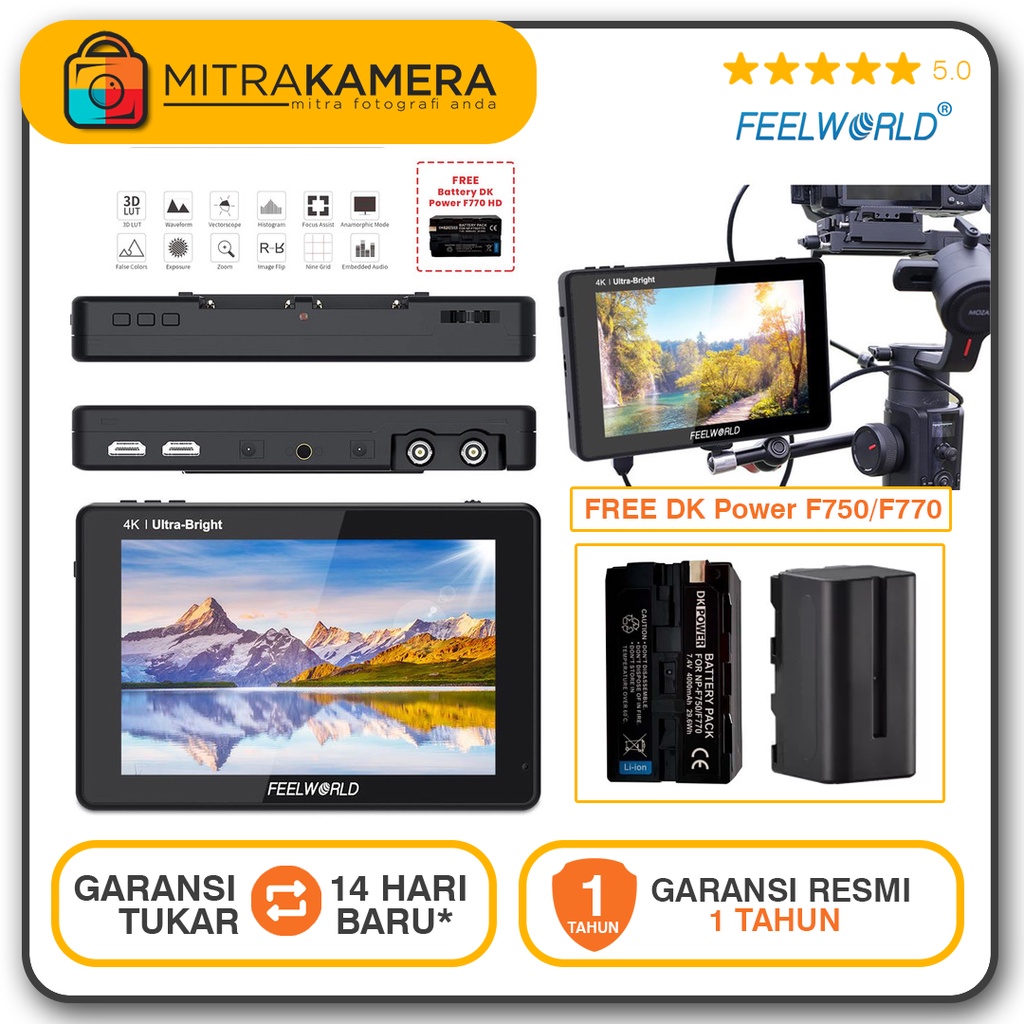 Jual FeelWorld LUT7S 7" 3D LUT 4K HDMI/ Monitor External Kamera ...