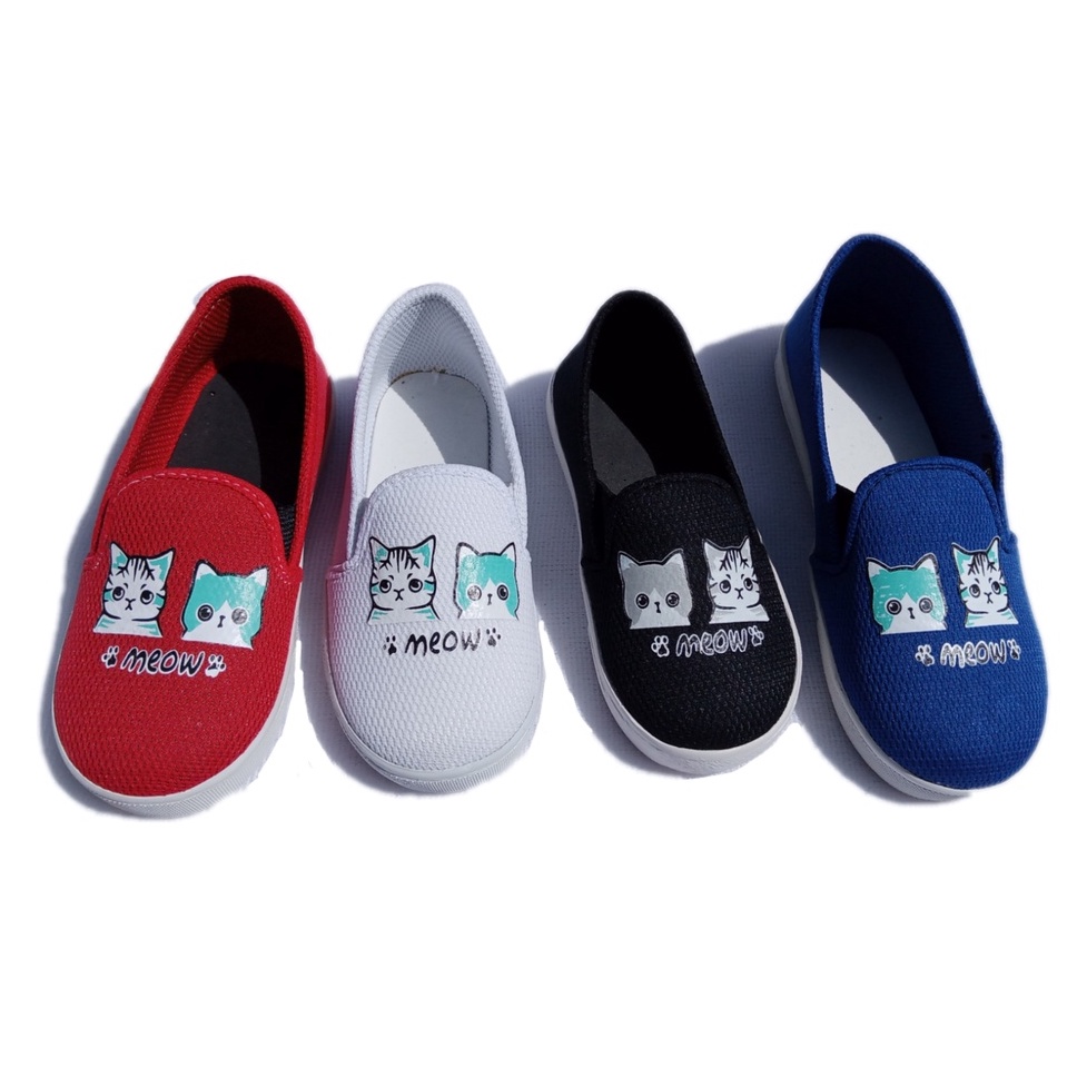 Jual Sepatu Anak Casual Unisex Slip On Motif Kucing Meow Sport Terbaru ...