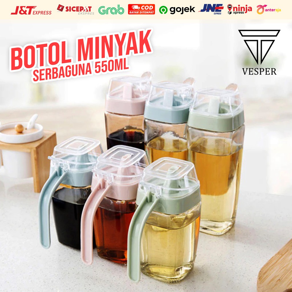 Jual botol minyak serbaguna seasoning glass jar 550ml / botol minyak ...