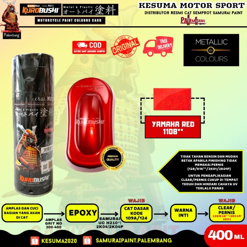Jual Cat Pilok pilox Cat Semprot Samurai Paint 1108** Yamaha Red 400ml 100% Garansi Original ...