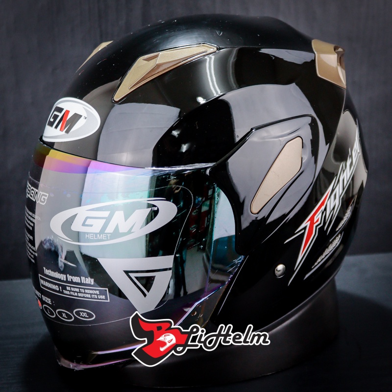 Jual HELM GM FIGHTER BLACK GLOSSY | HALF FACE HELMET SINGLE VISOR ...