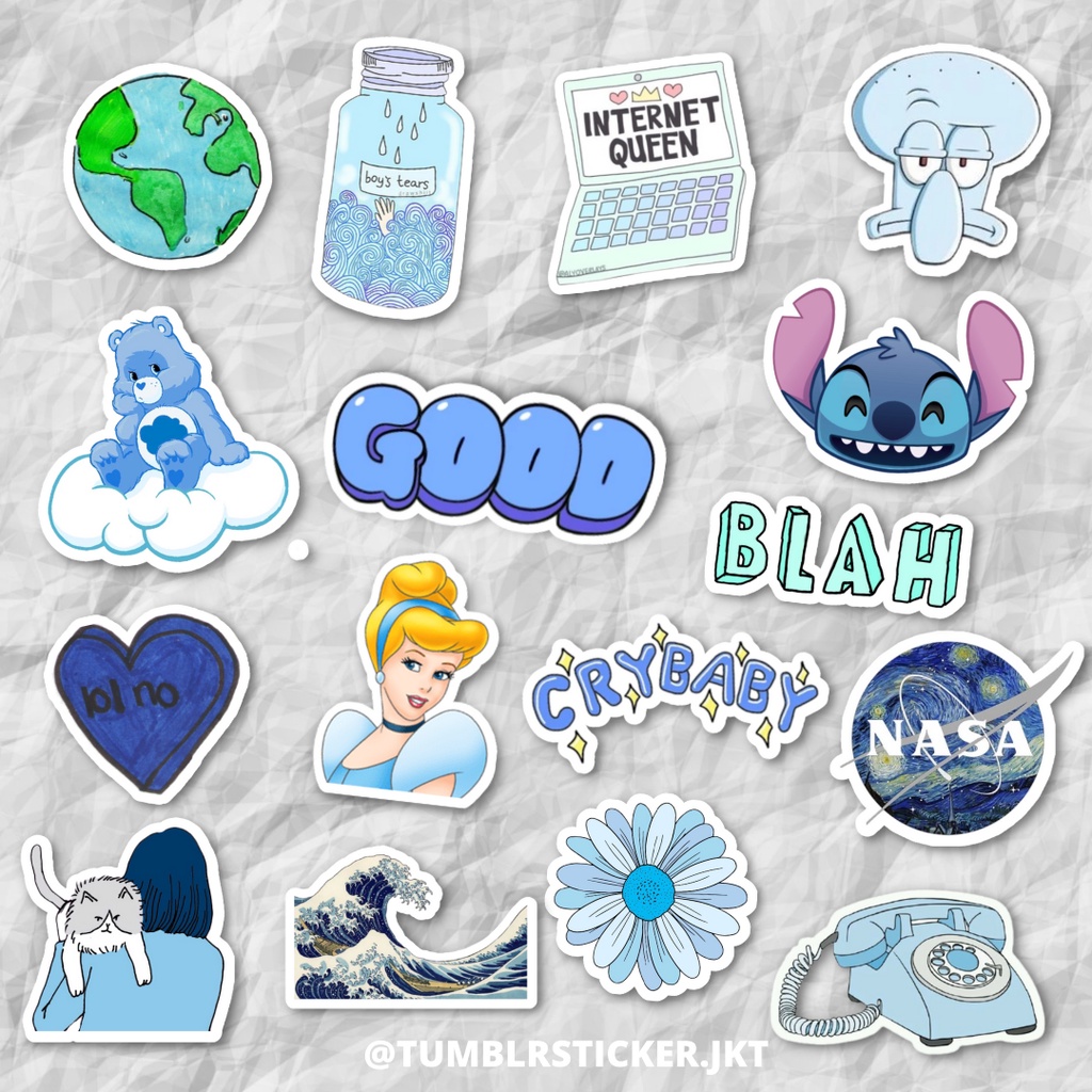 Jual STICKER TUMBLR BLUE PACK | STICKER AESTHETIC LAPTOP | STICKER ...